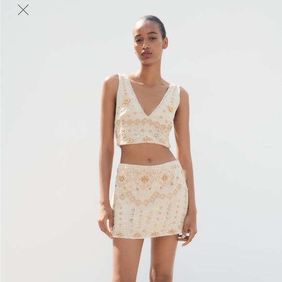 Zara | Skirts | Zara Embroidered Shell Mini Skirt Small Beachy Summer ...